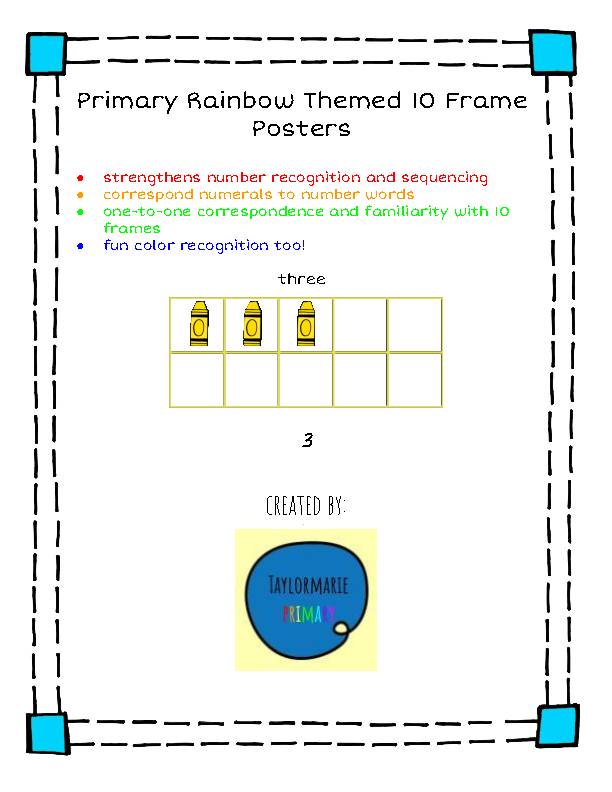 Rainbow Themed 10 Frame Posters (Cute Classroom Decor!!) - Classful