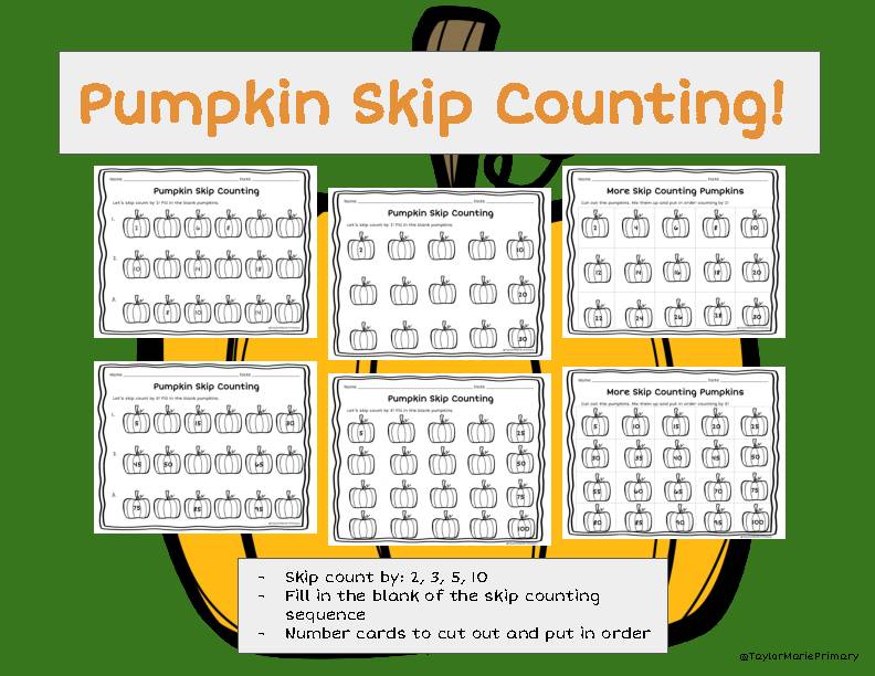 Pumpkin Skip Counting by 2, 3, 5, 10 Worksheets - Classful