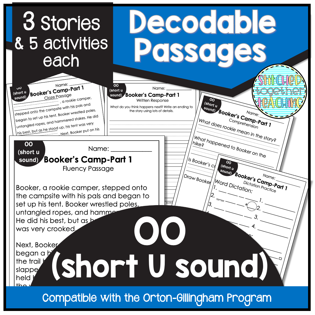 Decodable Reading Passages Vowel Team OO (Short U Sound)- Orton ...