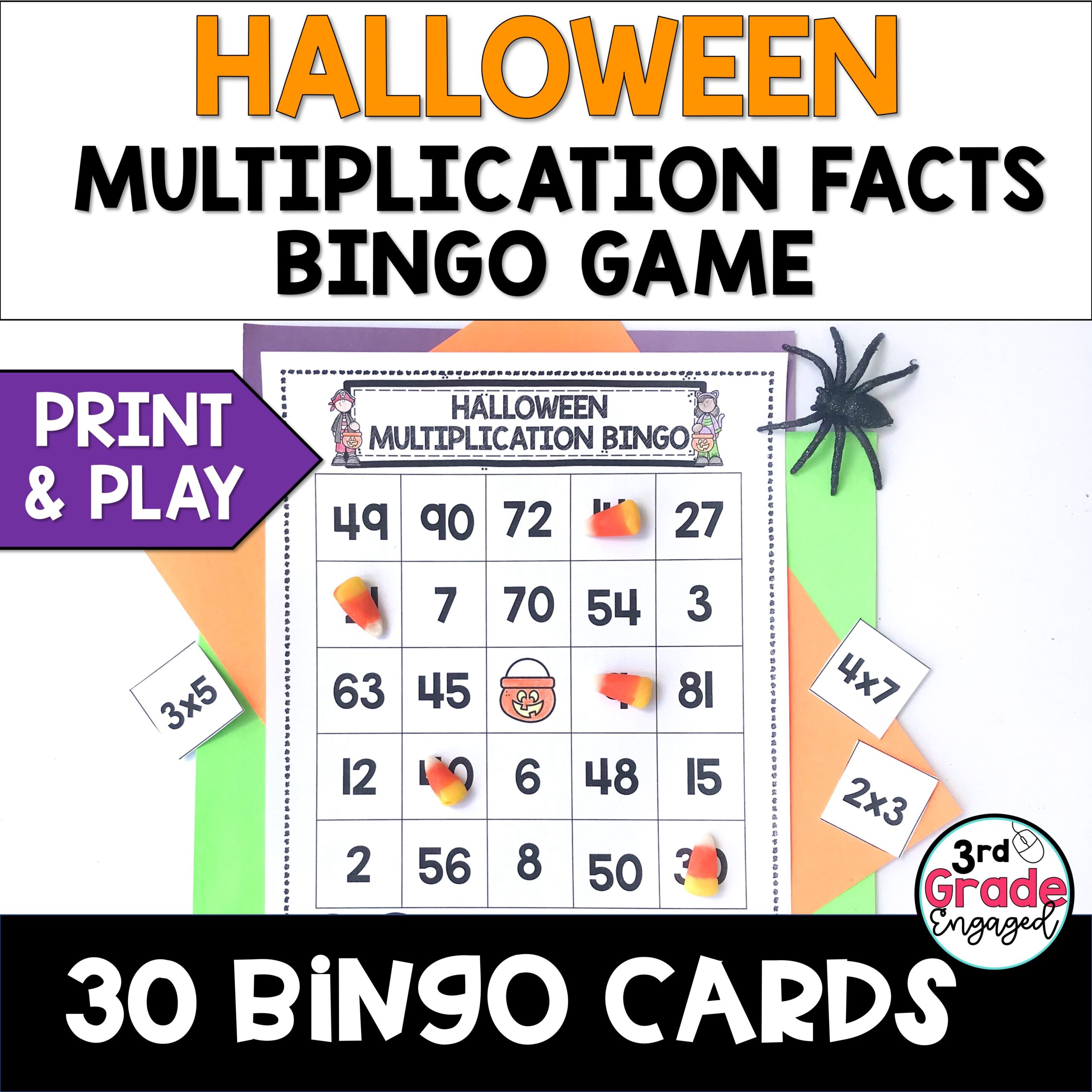 Halloween Multiplication Facts Math Bingo Game Classful