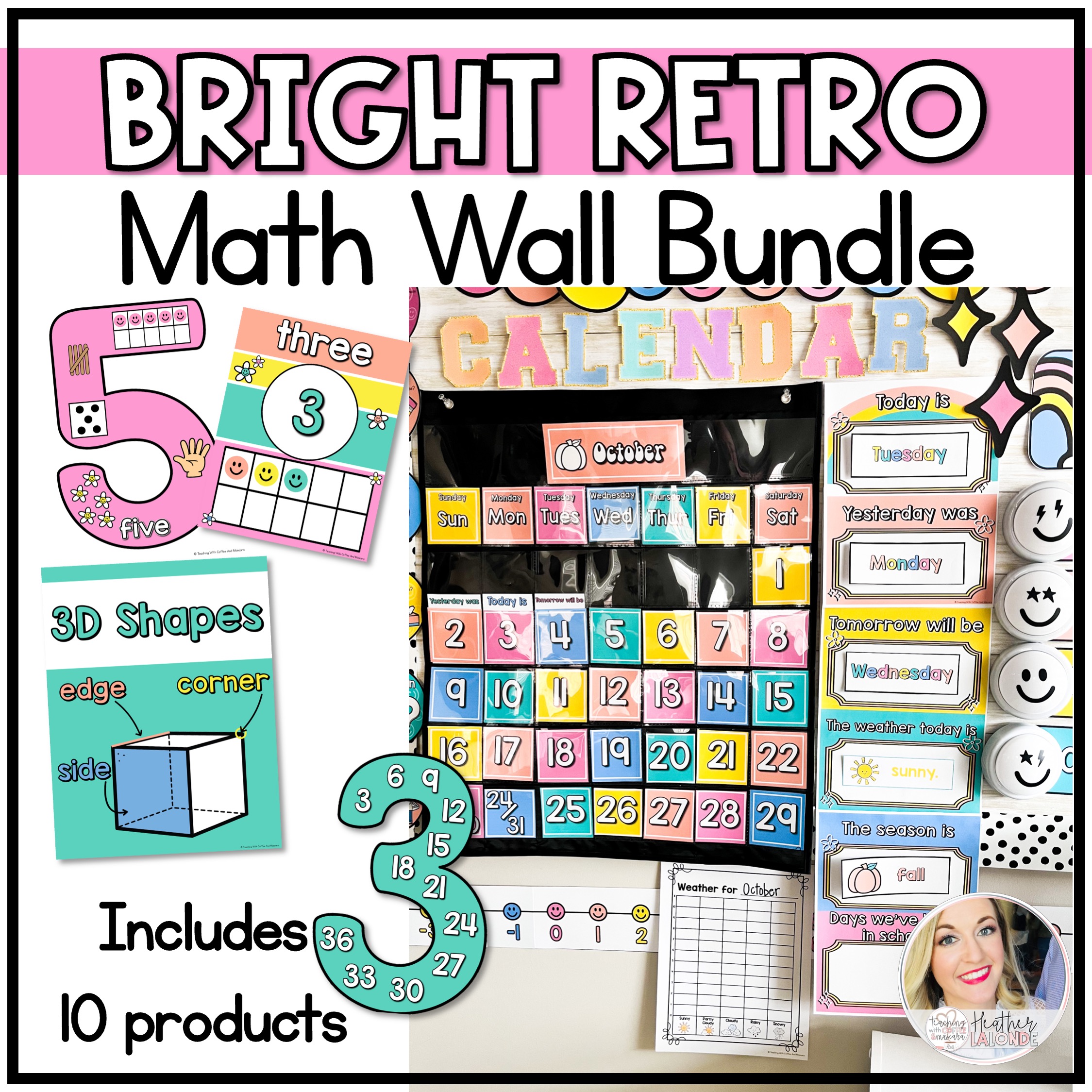 Math Posters Bundle | Retro Rainbow Classroom Decor - Classful