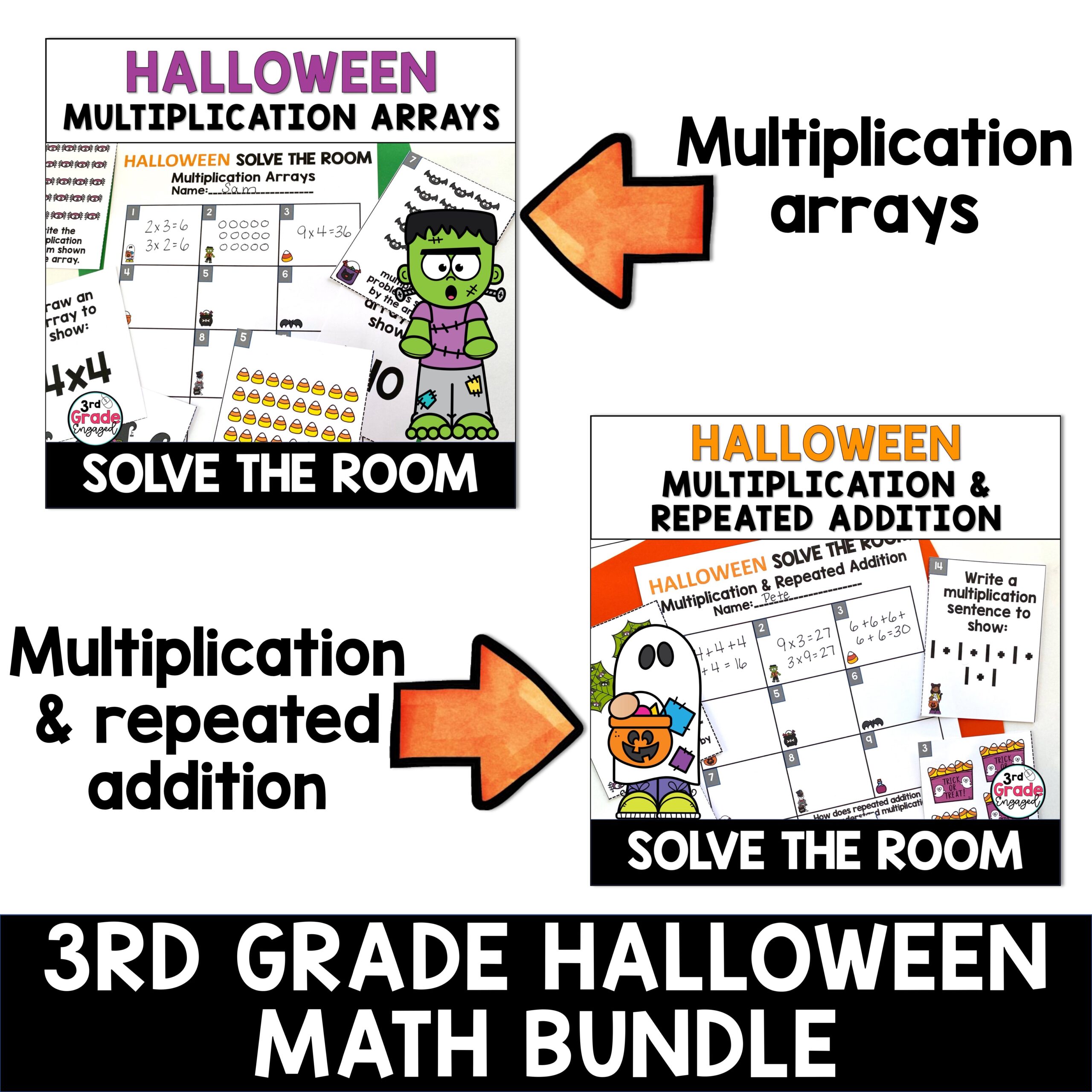Third Grade Solve the Room Halloween Math Activities Bundle - Classful