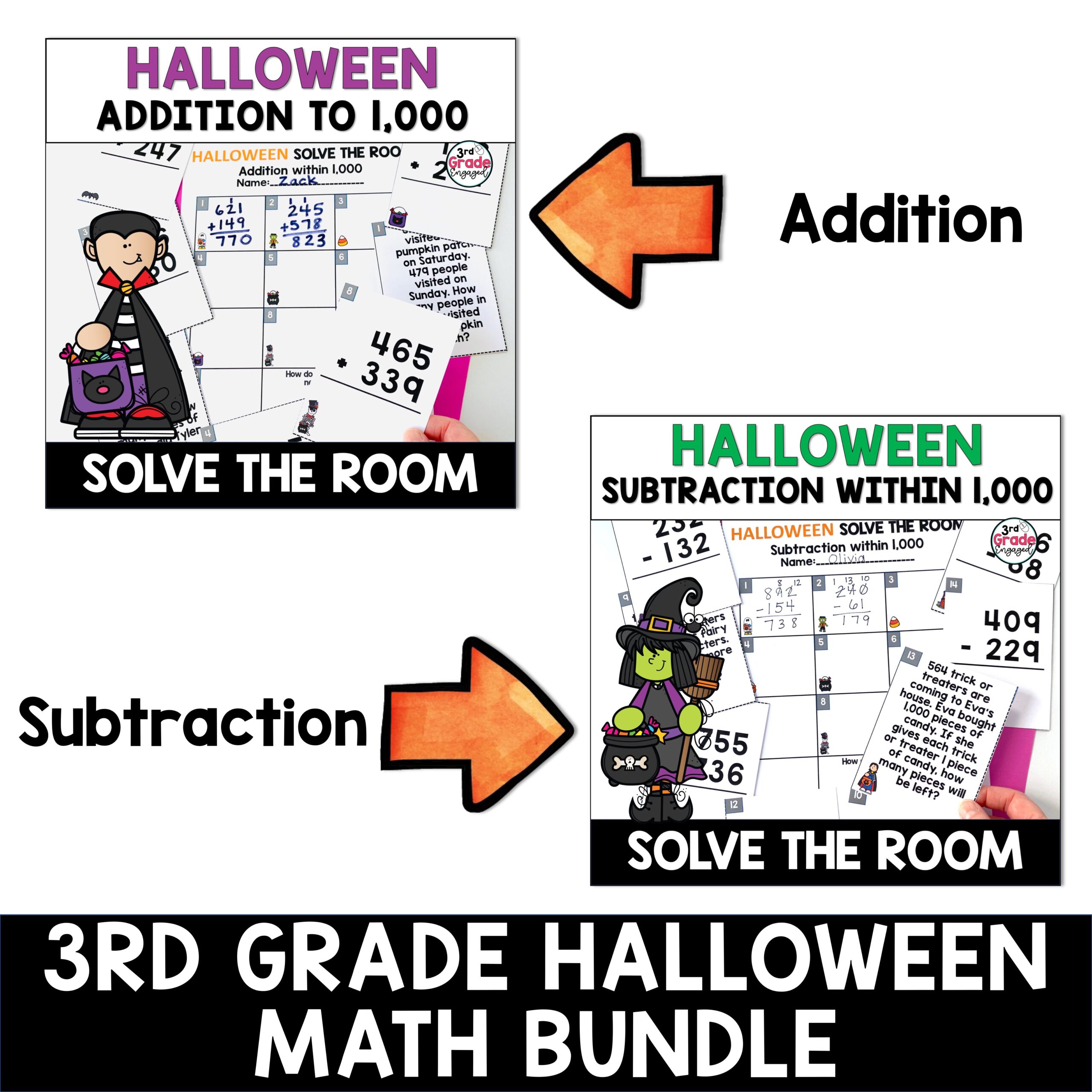 Third Grade Solve the Room Halloween Math Activities Bundle - Classful