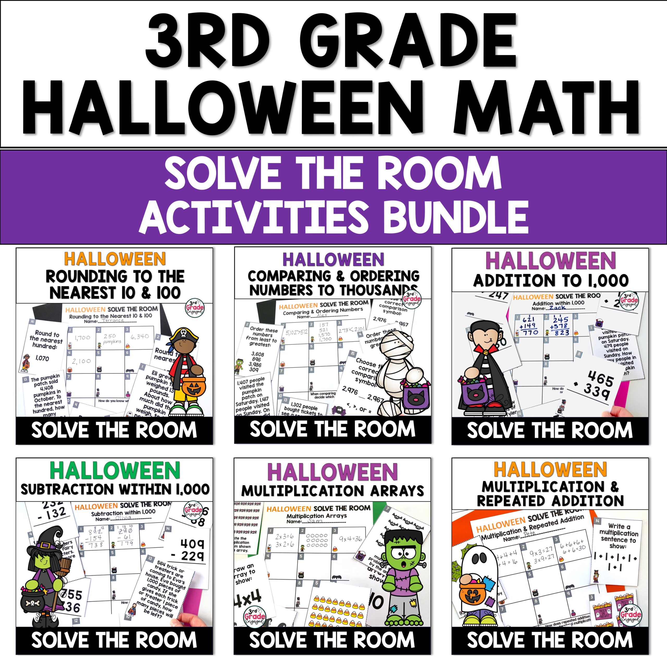 Third Grade Solve the Room Halloween Math Activities Bundle - Classful