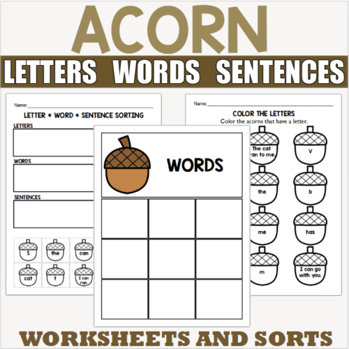 Acorn Letter, Word and Sentence Sorting Activity and Worksheets - Classful