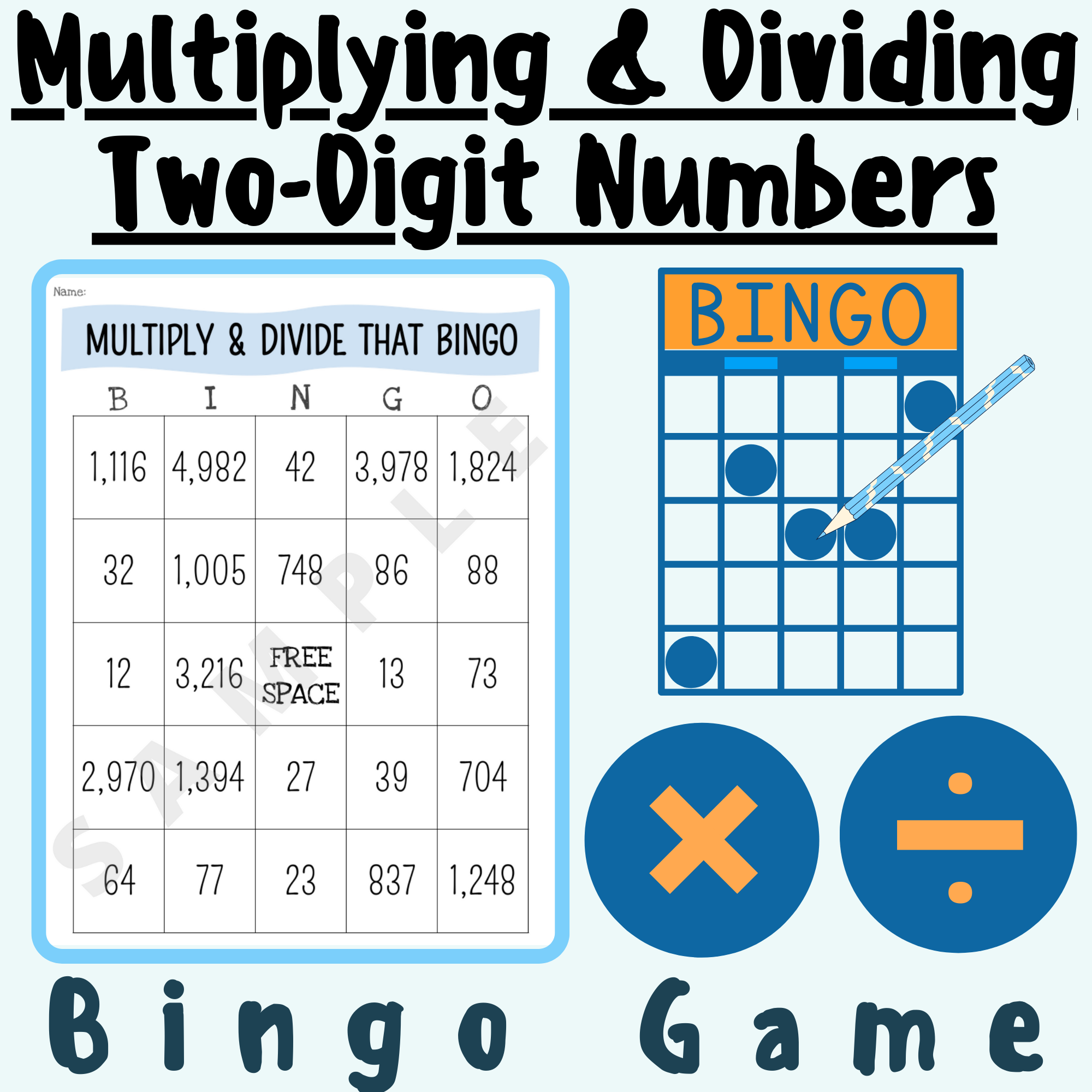 Multiplying and Dividing Two-Digit Numbers (Within 10,000) Fun BINGO ...