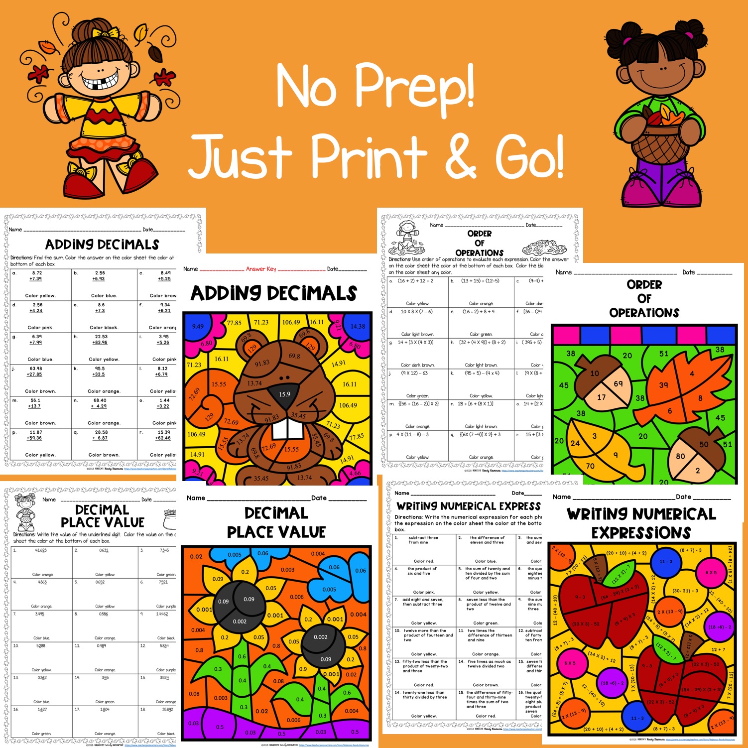5th Grade Math Worksheets Fall Color By Number Bundle Classful 5th Grade Math Worksheets Fall Color By Number Bundle Classful