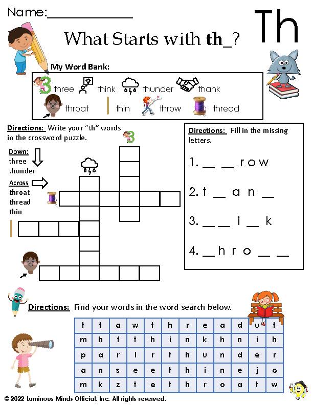 What Starts With th_? | Digraph th Worksheet