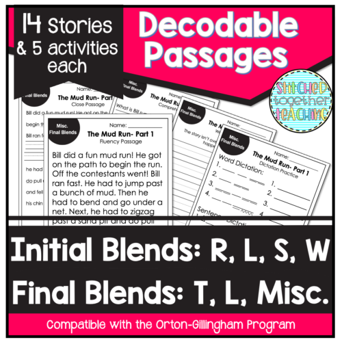 Decodable Reading Passages Initial and Final Blends BUNDLE - Orton ...