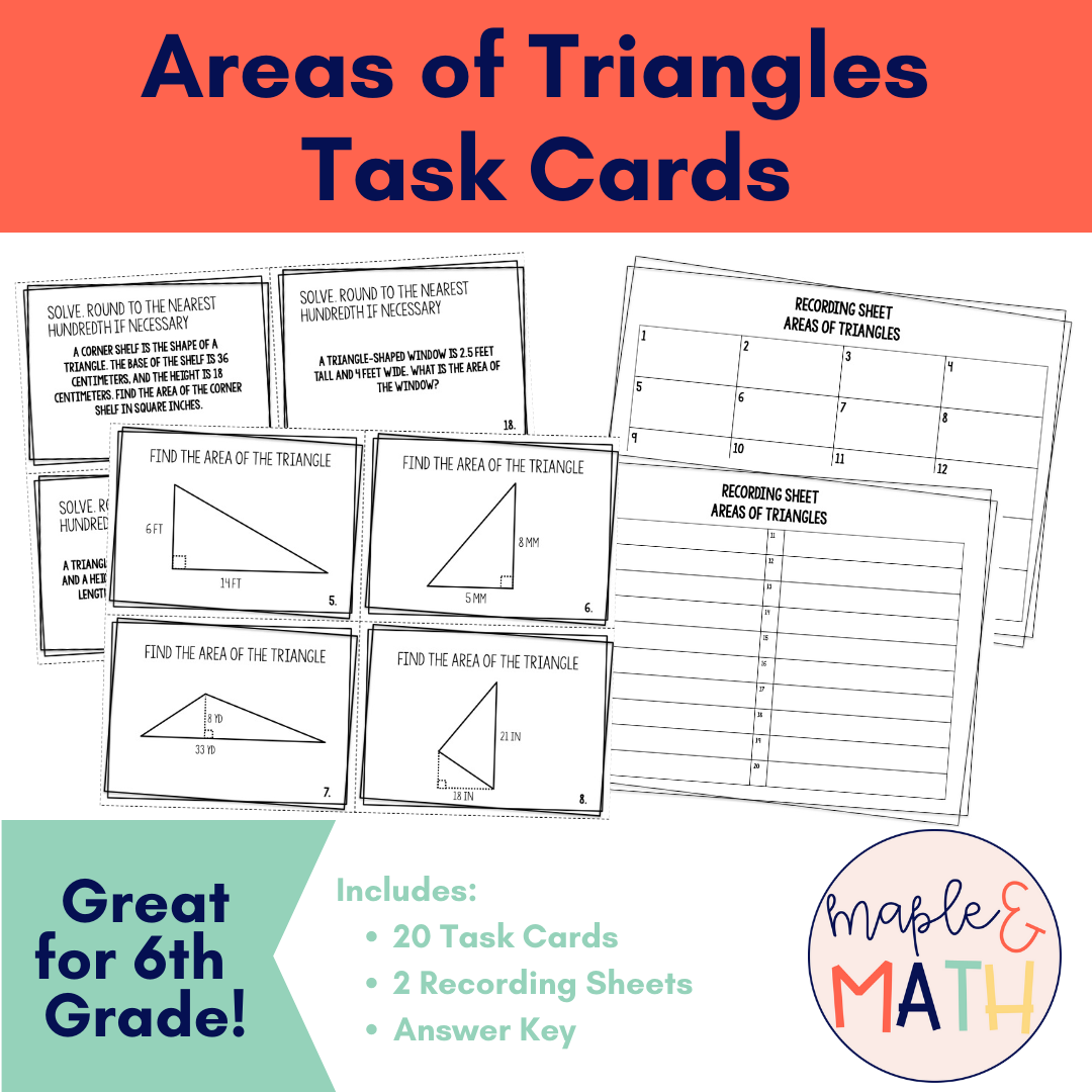 Areas of Triangles 6th Grade Task Cards - Classful