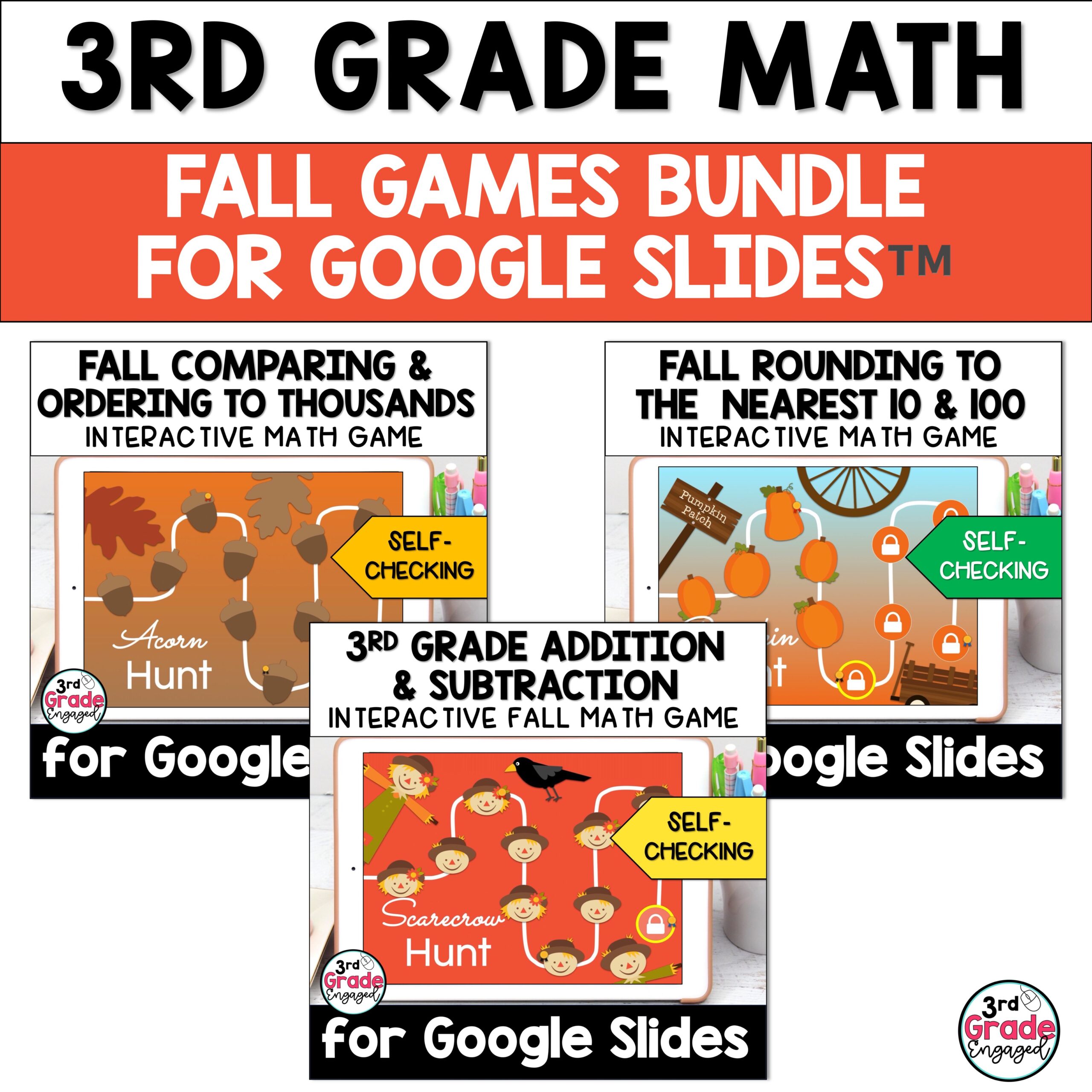 Third Grade Fall Math Games Bundle for Google Slides™