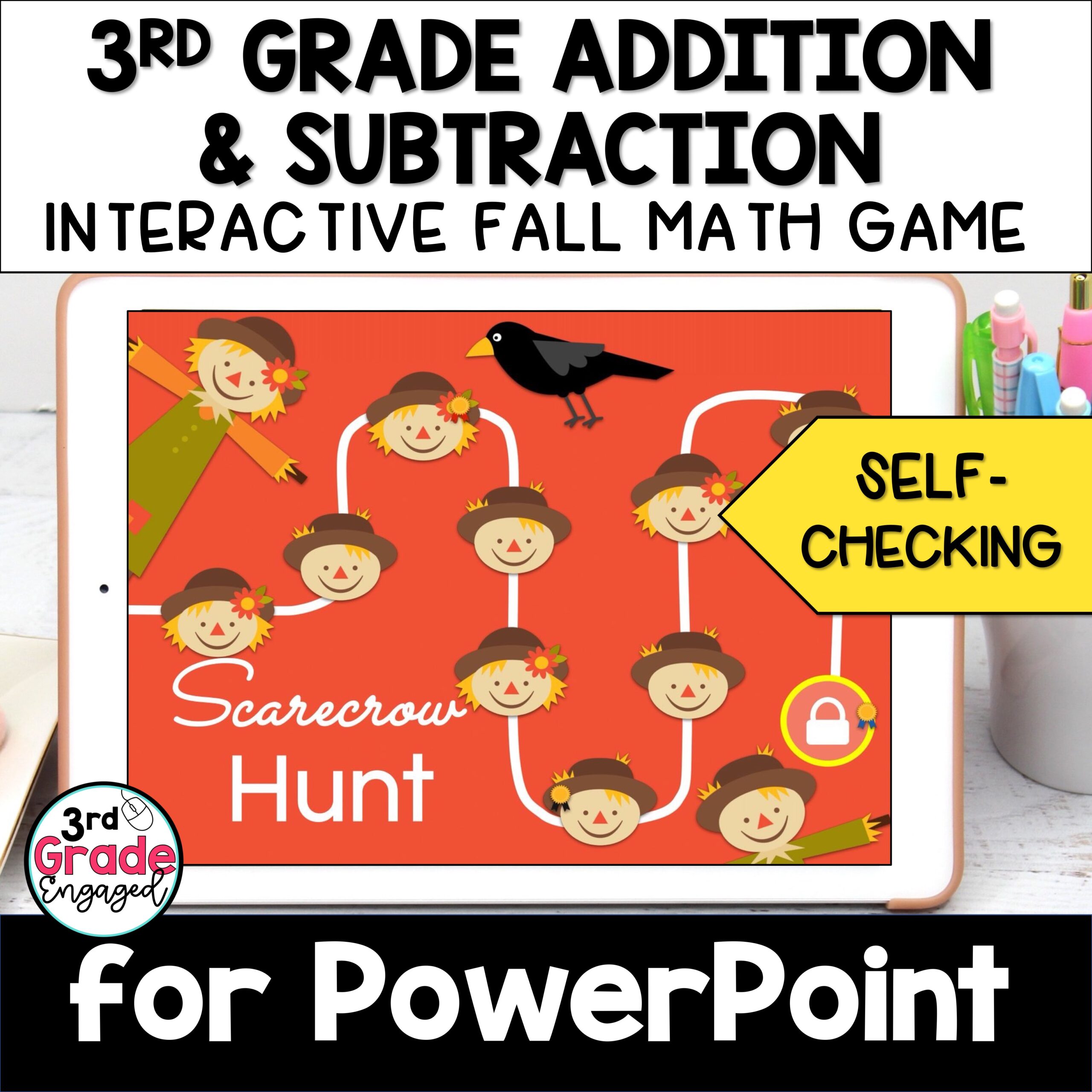 Fall Third Grade Addition Subtraction Math Game For PowerPoint fall-third-grade-addition-subtraction-math-game-for-powerpoint