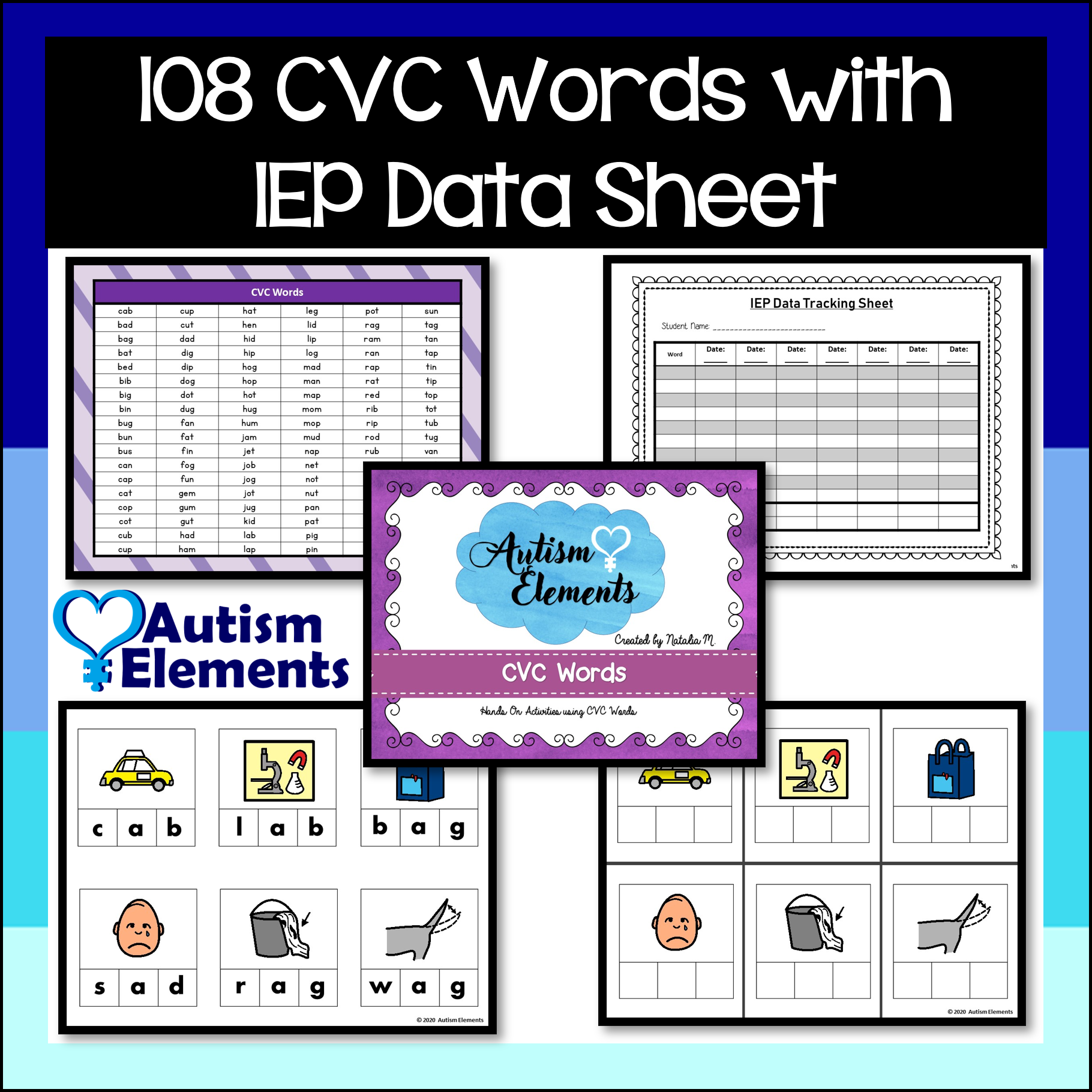 Simple CVC Words With Matching Pictures- Phonics- Task Cards- SPED ...