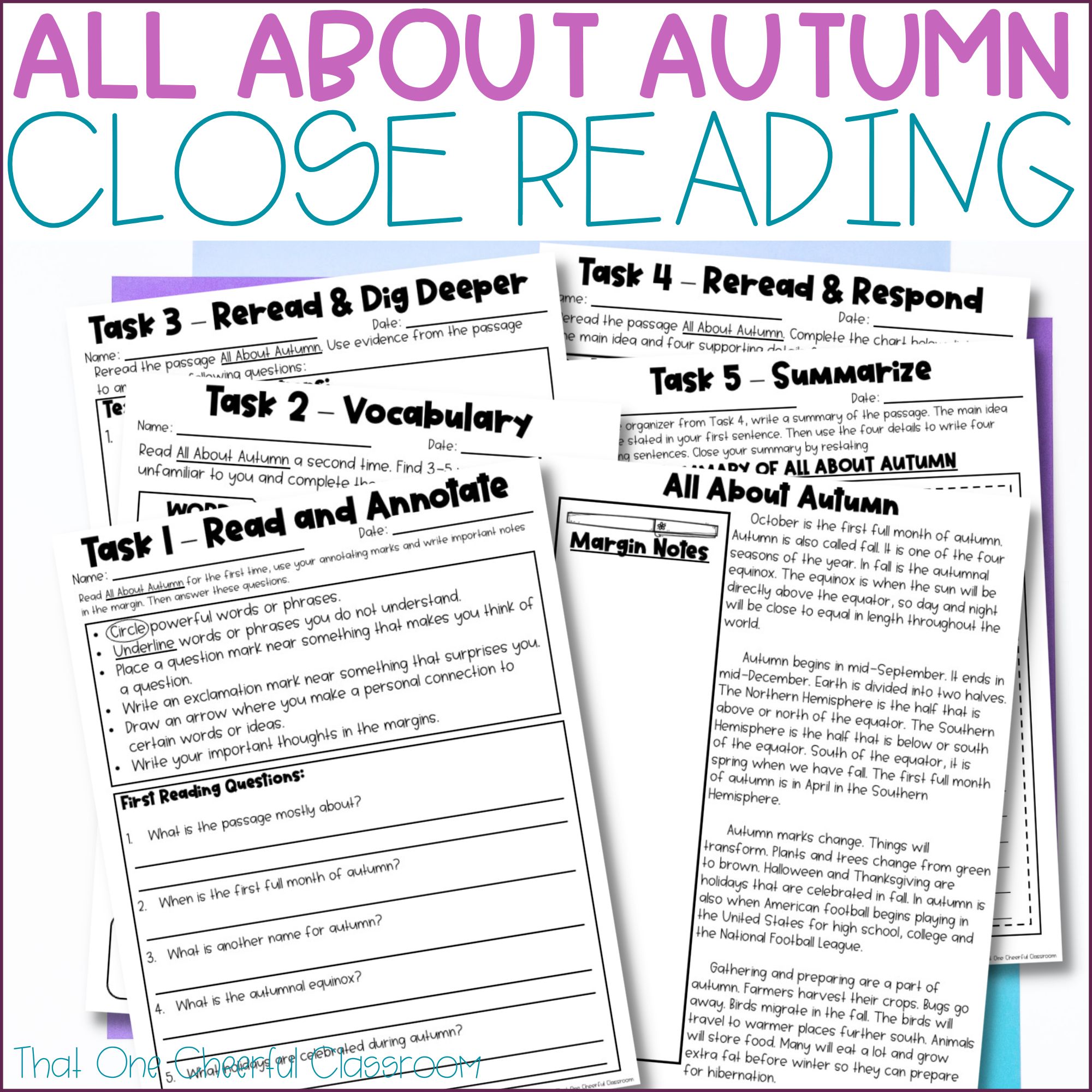 All About Autumn September October Close Reading Comprehension Passage ...