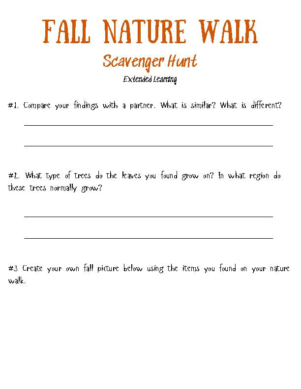 Fall Nature Walk Scavenger Hunt - Classful