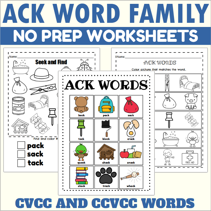 ACK Words No Prep Worksheets - Classful