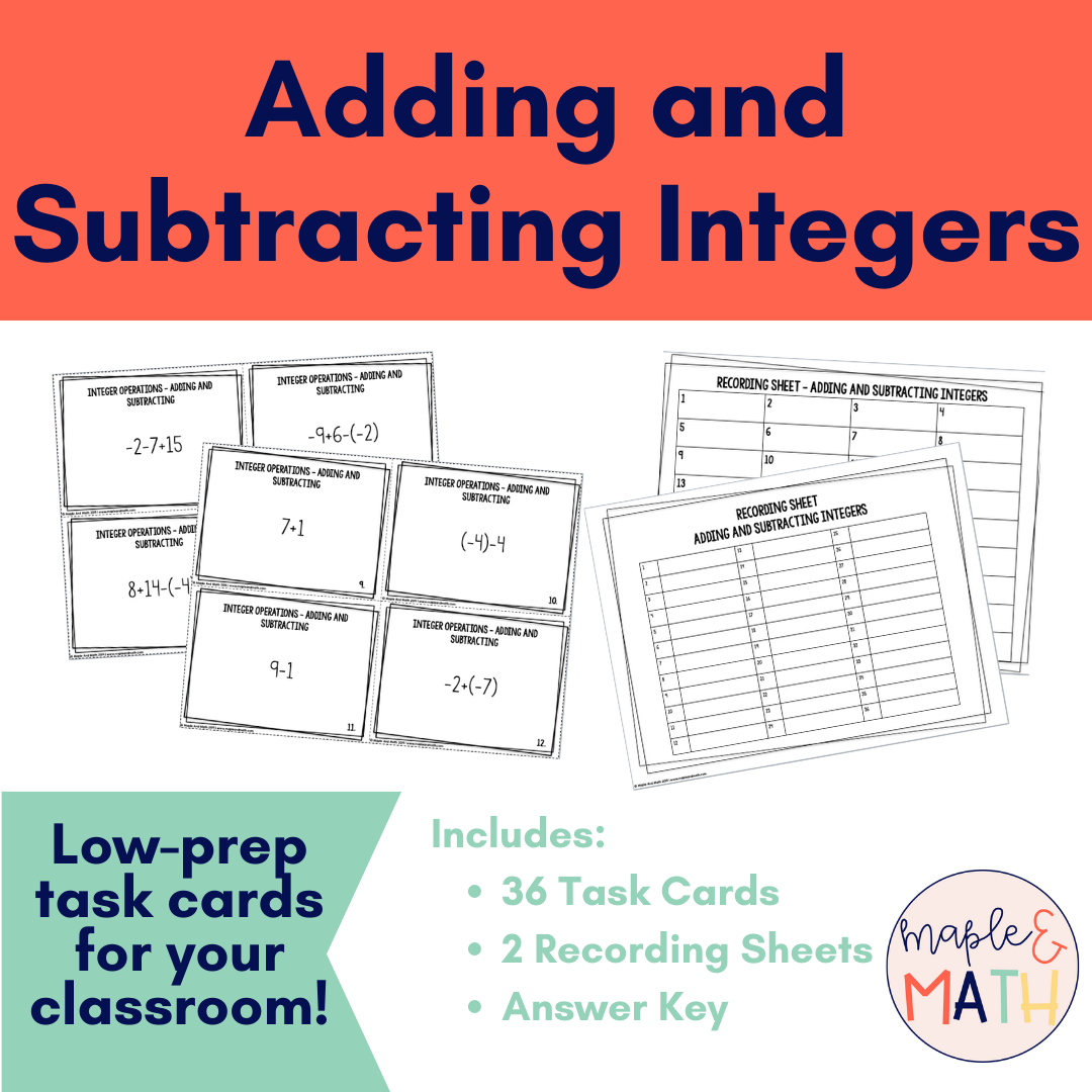 Adding And Subtracting Integers Task Cards Includes Digital Version