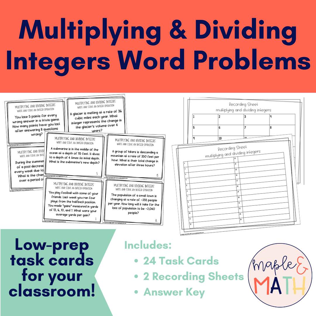 Multiplying And Dividing Integers Word Problems Task Cards Classful