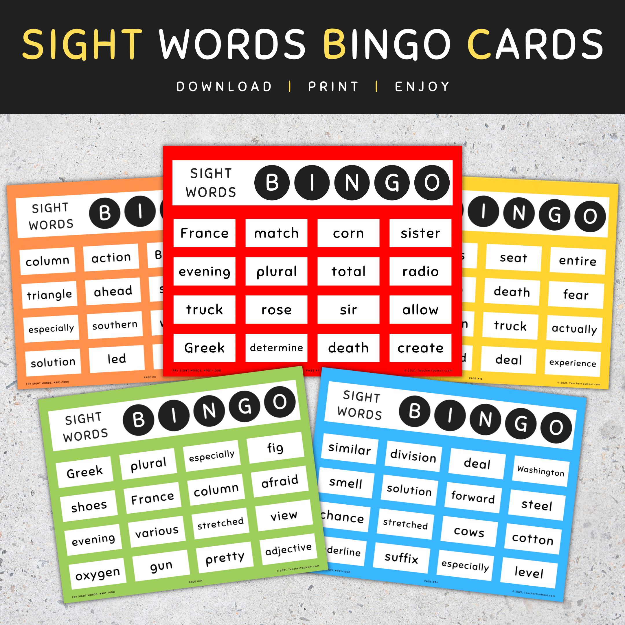 Sight Words Bingo Cards- 10th 100 Fry Sight Words, Fun Activities ...