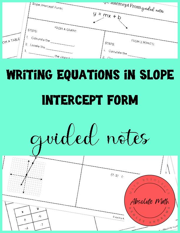 Writing Equations In Slope Intercept Form Guided Notes Classful