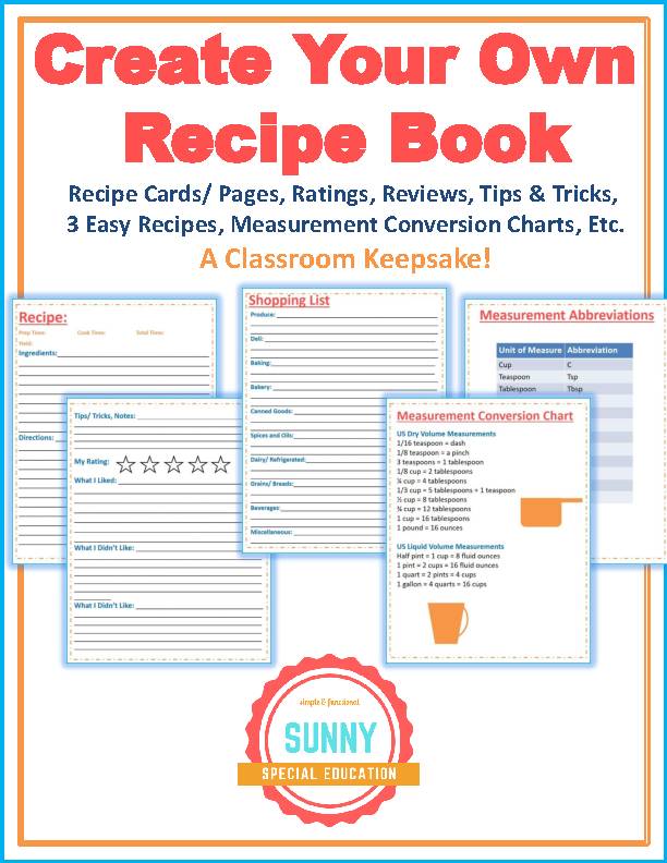 Create Your Own Class Recipe Book (Recipe Cards, Measurement Charts ...
