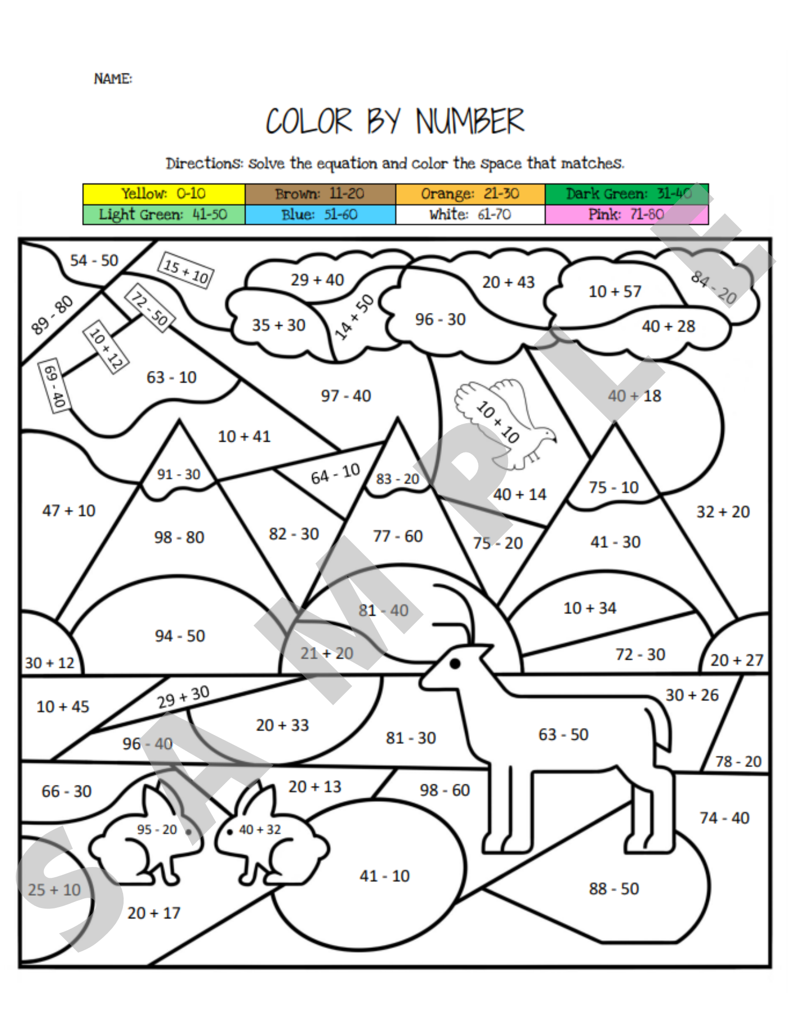 Adding And Subtracting Base Ten Place Value Two Digit Numbers Color Adding And Subtracting Base Ten Place Value Two Digit Numbers Color