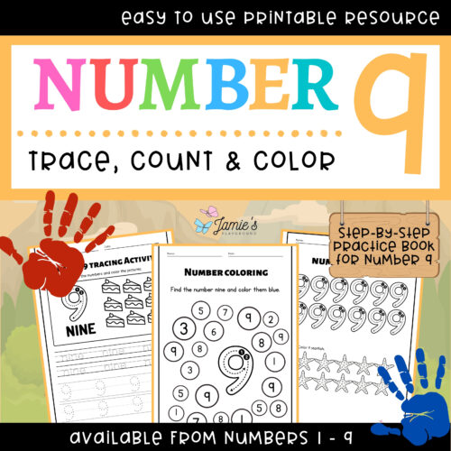 Number Writing and Tracing Activity- Trace, Count, and Color (Number 9 ...