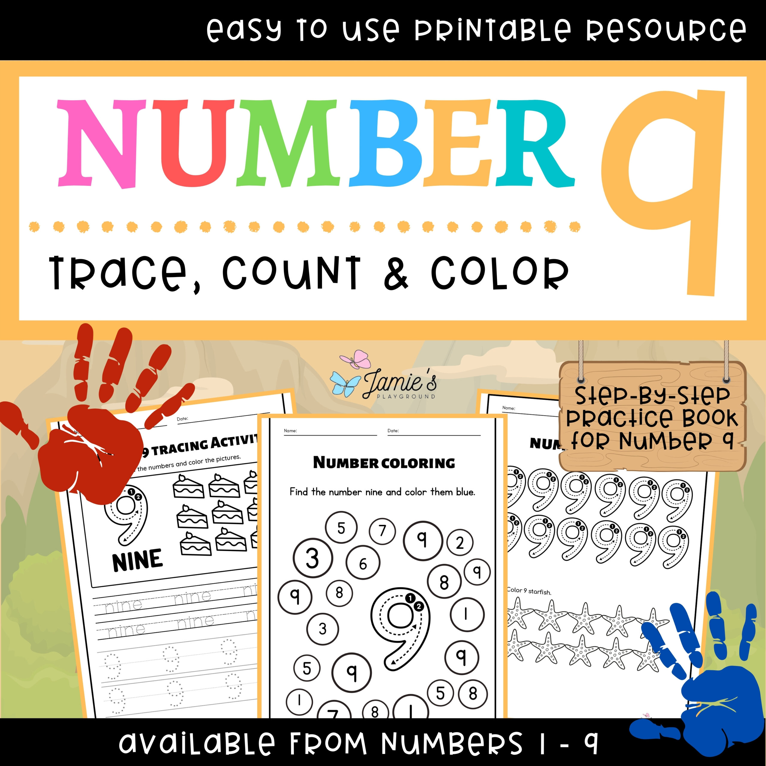 Number Writing and Tracing Activity- Trace, Count, and Color (Number 9 ...