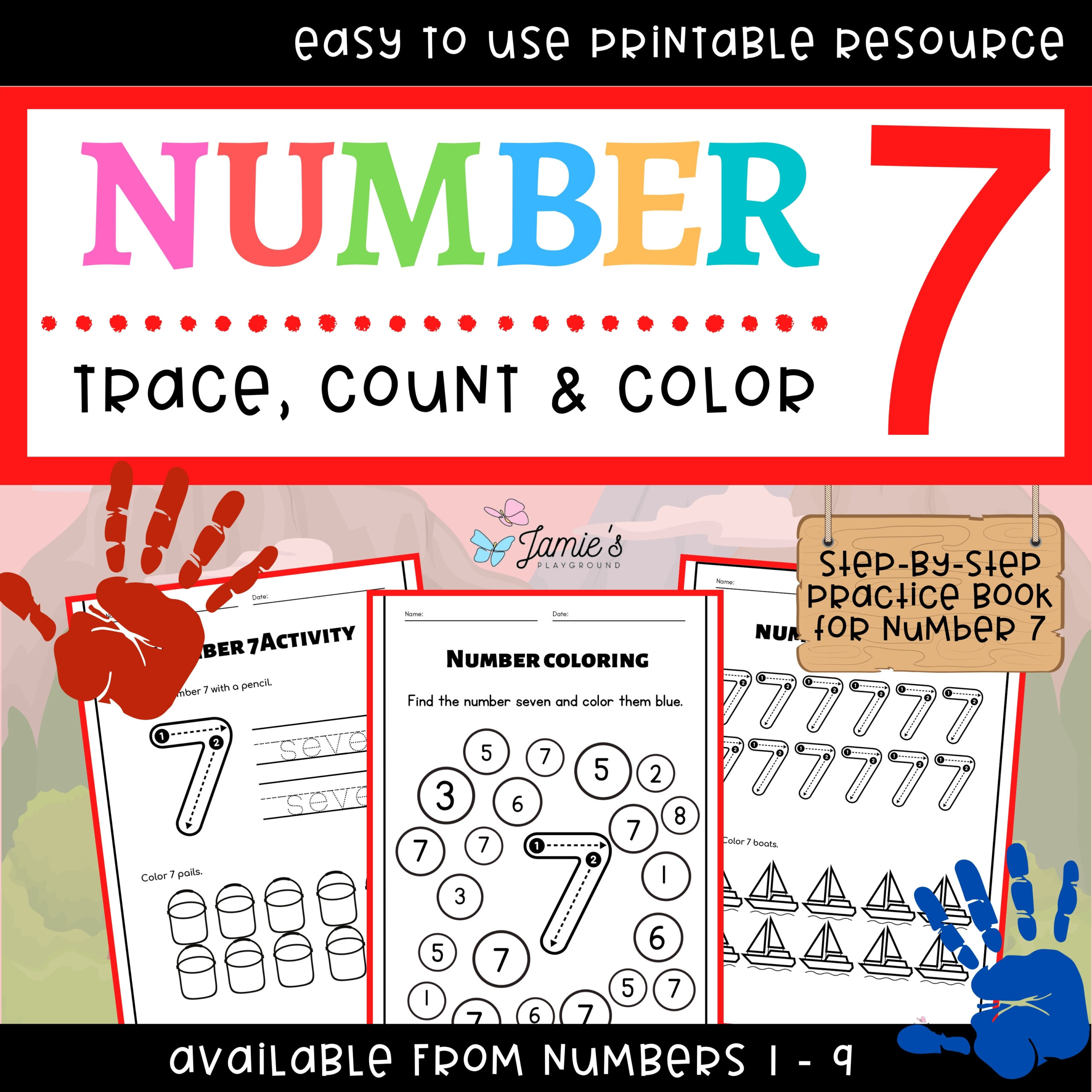 Number Writing and Tracing Activity- Trace, Count, and Color (Number 7 ...