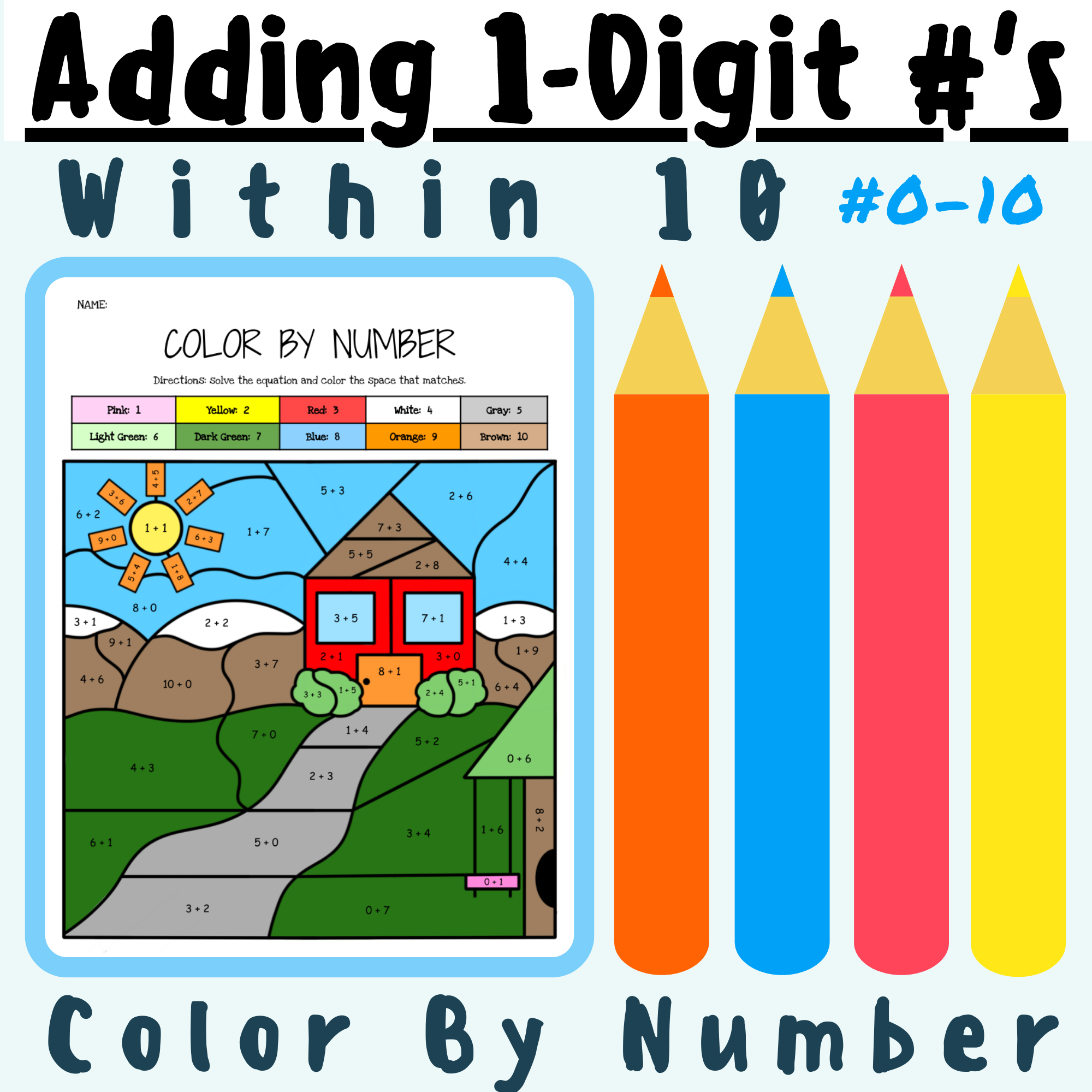 Adding One-Digit/Single-Digit Numbers Within 10 (1-10) Fun Math Color ...
