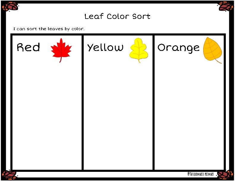 Fall Leaf Color Sort- File Folder Activity - Classful