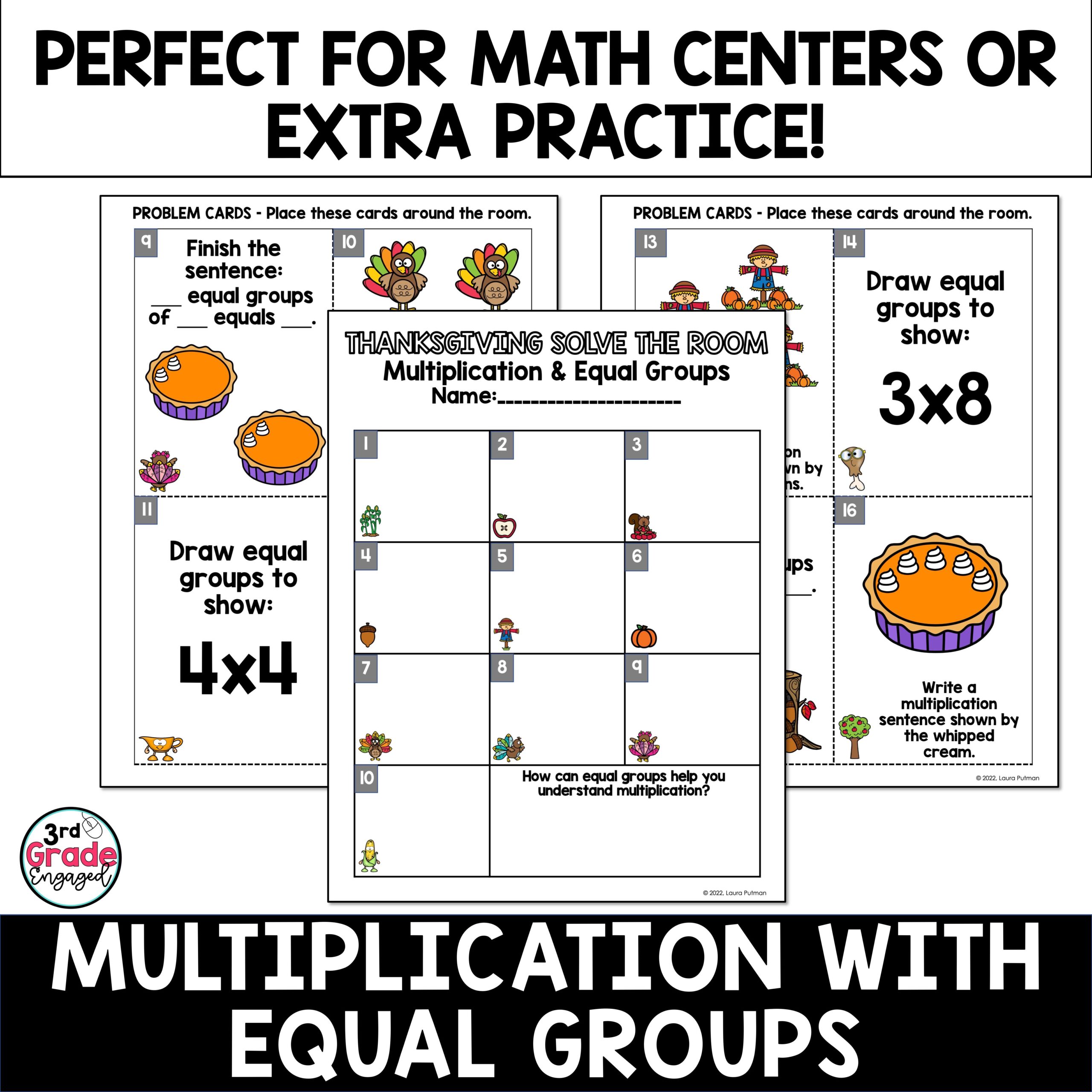Multiplication with Equal Groups Solve the Room Thanksgiving Math ...