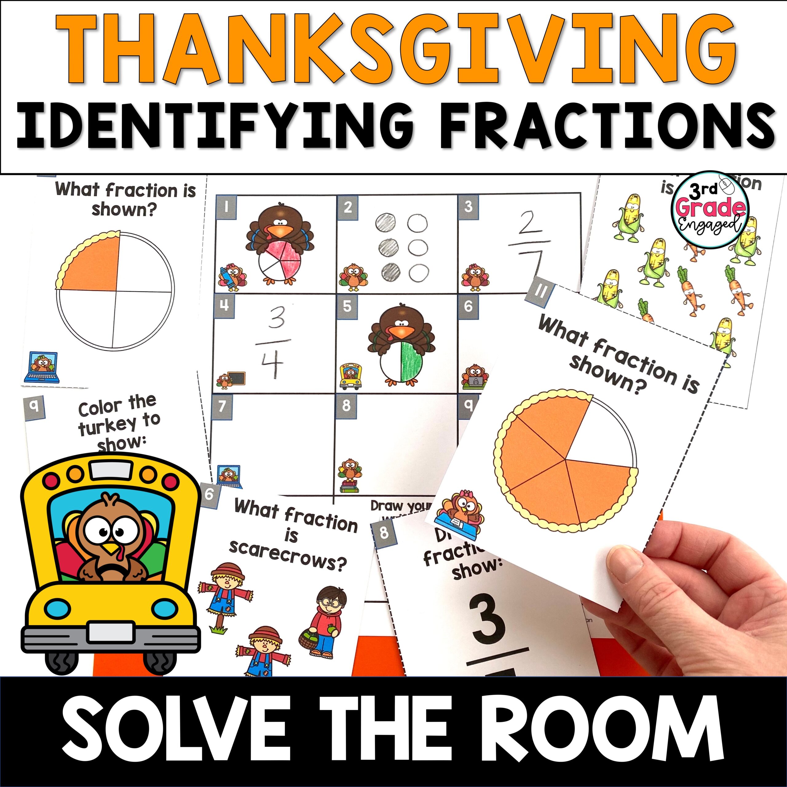 Identifying Fractions Solve the Room Thanksgiving Math Activity - Classful