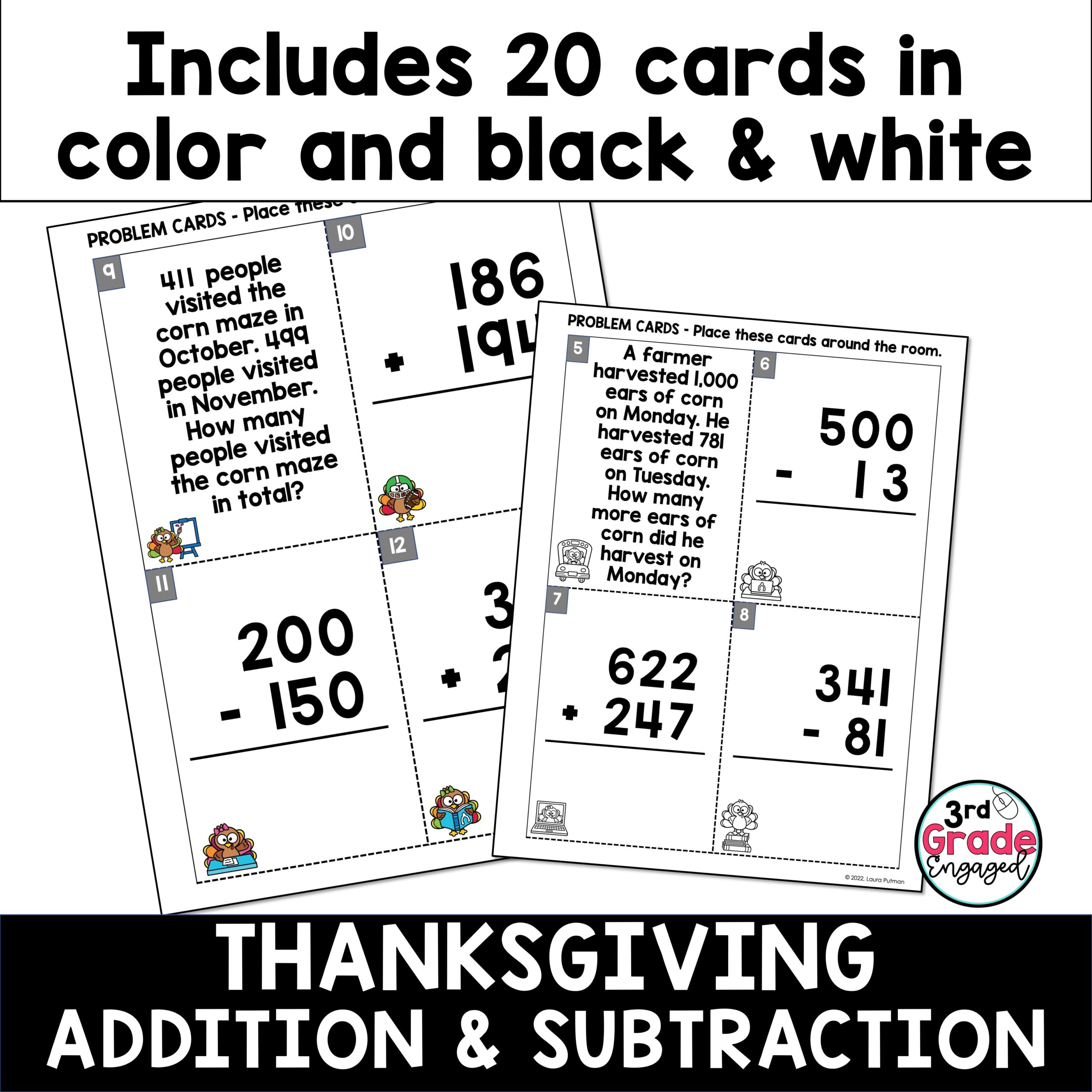Addition & Subtraction to 1000 Solve the Room Thanksgiving Math ...
