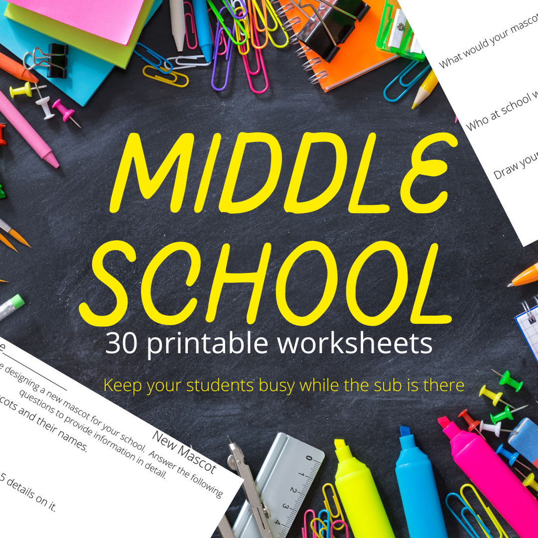 SUB PLANS Middle School mini one day projects 30 printable pages - Classful