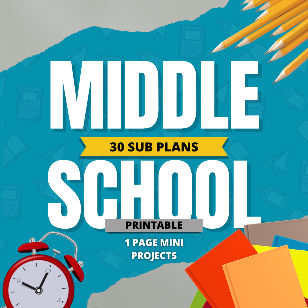 SUB PLANS Middle School mini one day projects 30 printable pages - Classful