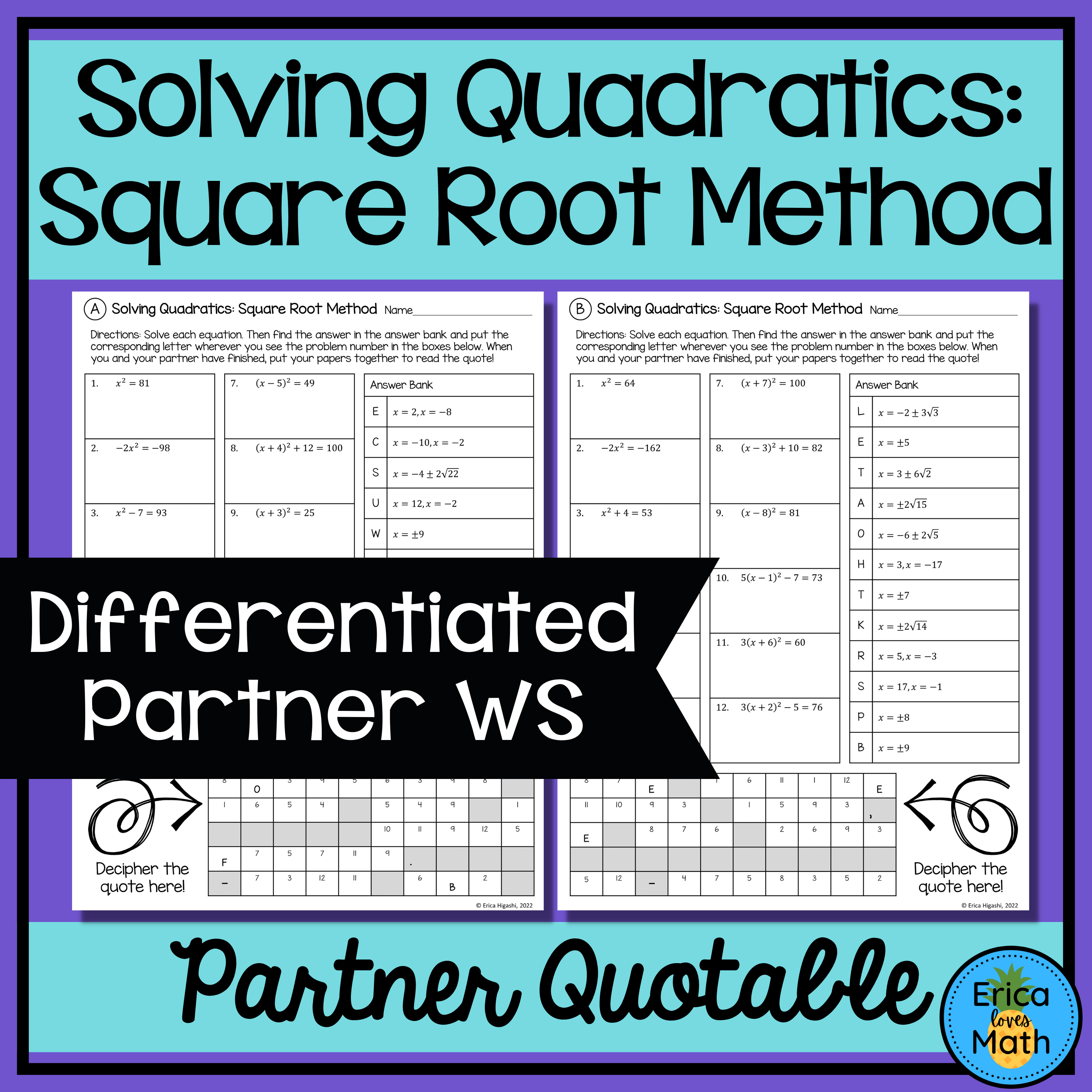Solving Quadratics By Square Root Method Differentiated Partner