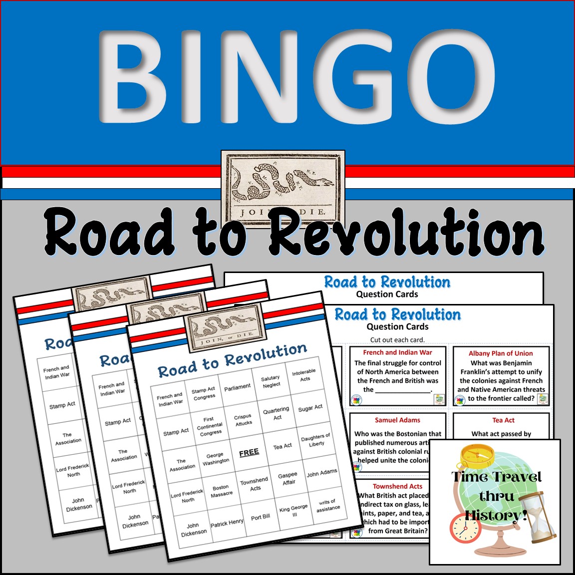Causes of the American Revolution- Road to Revolution BINGO Review Game ...