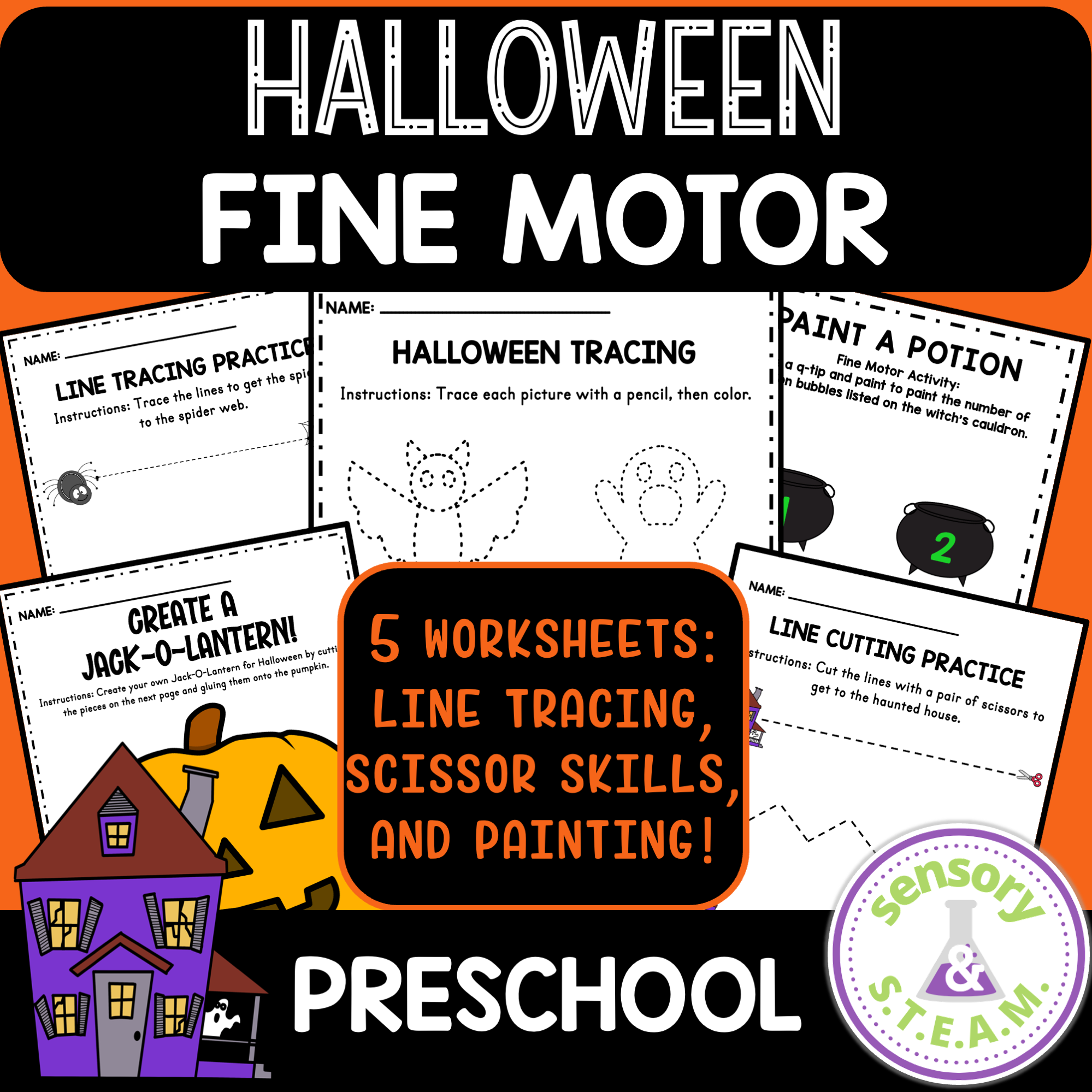 HALLOWEEN Fine Motor Activity Worksheets for Preschool and Toddlers ...