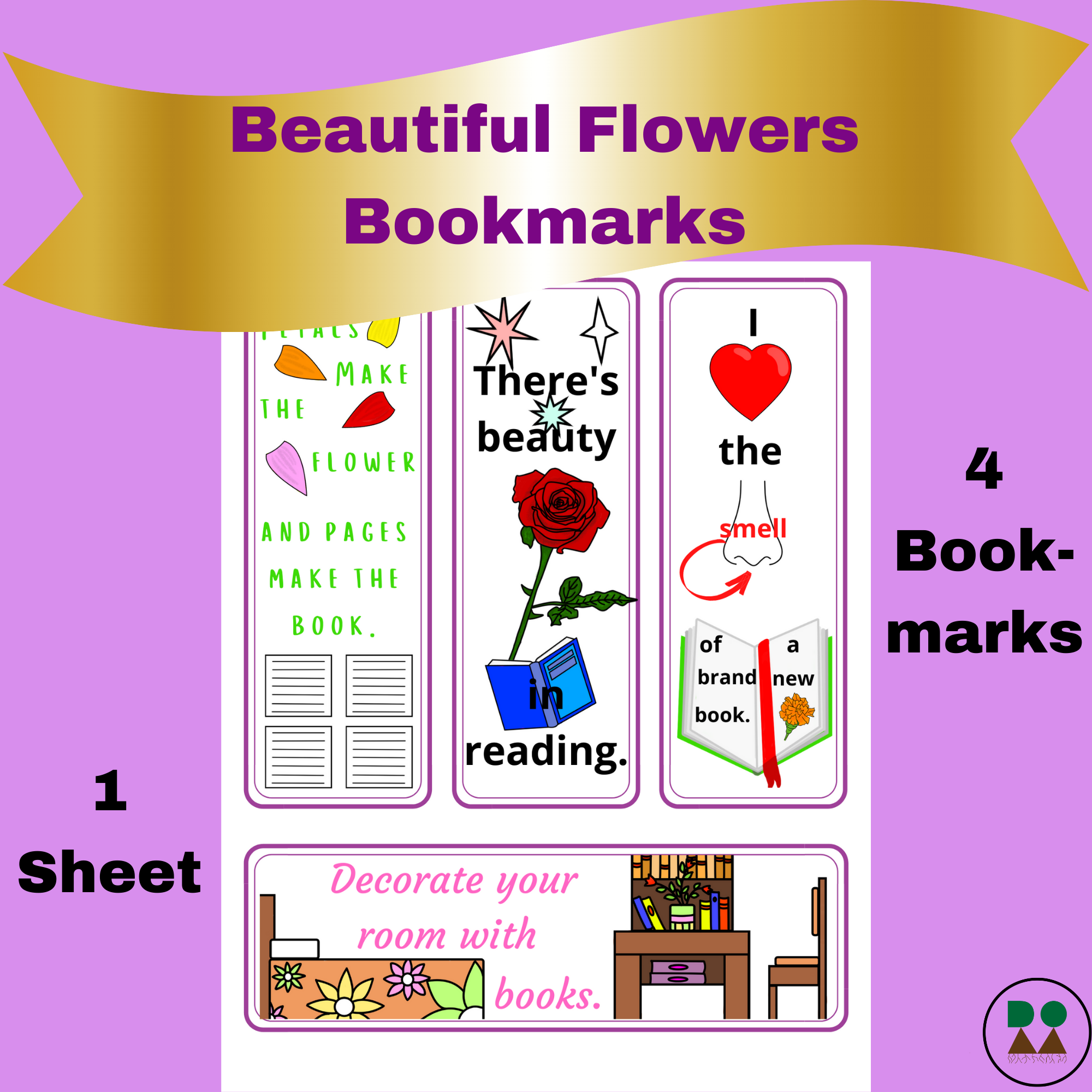 Beautiful Flowers-Themed Printable Bookmarks (full color, 4-pack ...