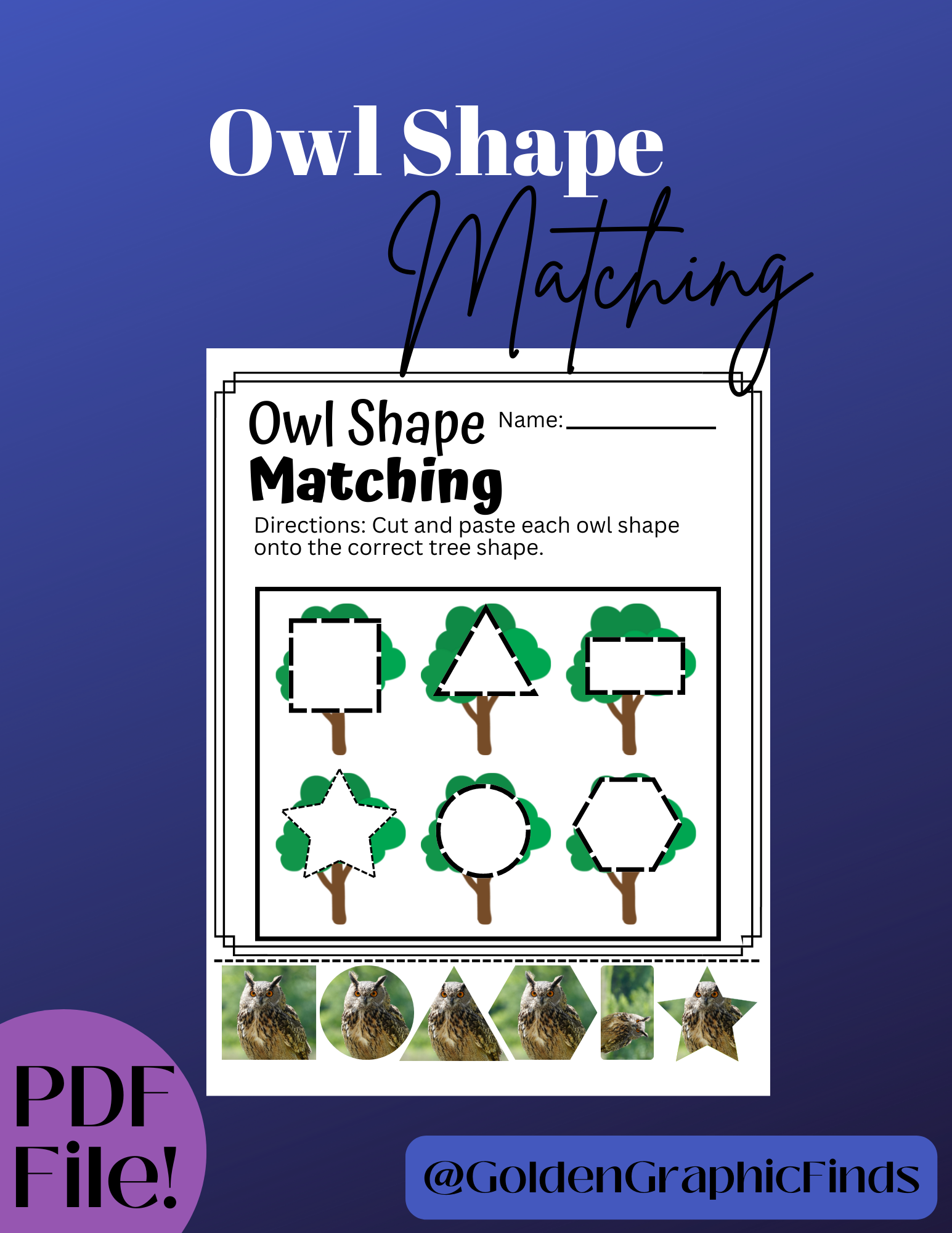 Halloween Nocturnal Animals Activity - Owl Shape Matching - Classful