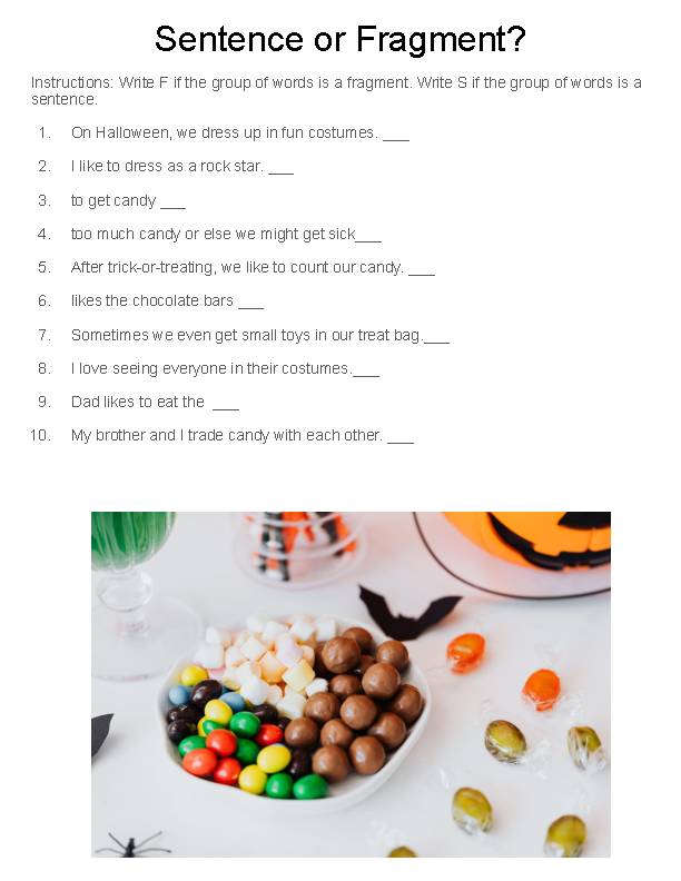 Halloween Sentence or Fragment Elementary Language Arts Grammar ...