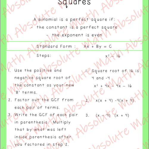 Factoring Difference Of Squares Poster Classful Factoring Difference Of Squares Poster Classful
