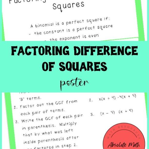 Factoring Difference of Squares Poster - Classful