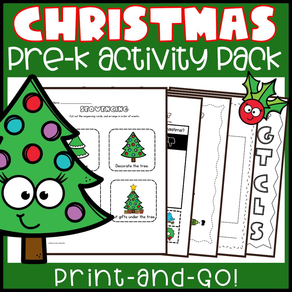Christmas No Prep Preschool Activity Pack- Print and Go Worksheets ...