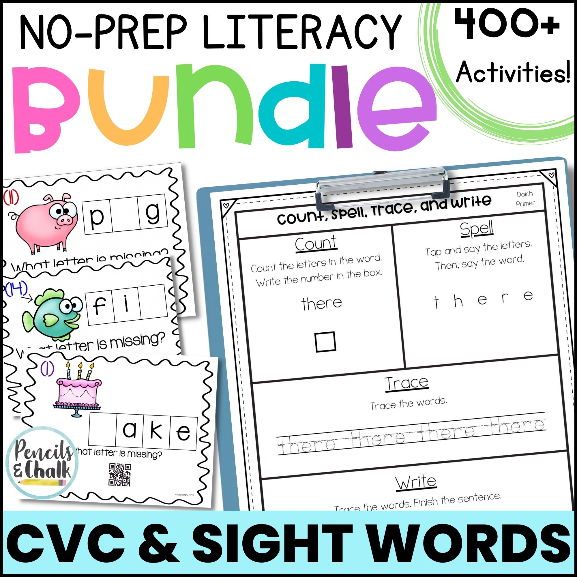CVC Words and Sight Words Activities Kindergarten & 1st Grade Year Long ...