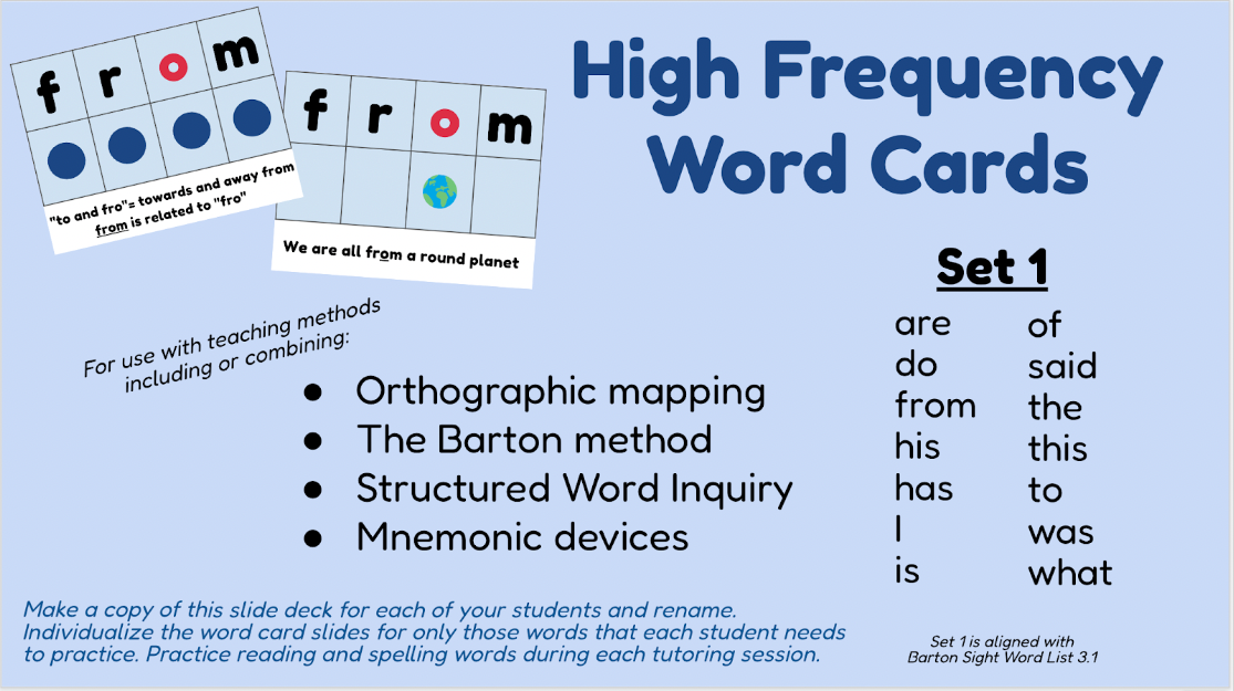 Set 1 - High Frequency Word Cards - Classful