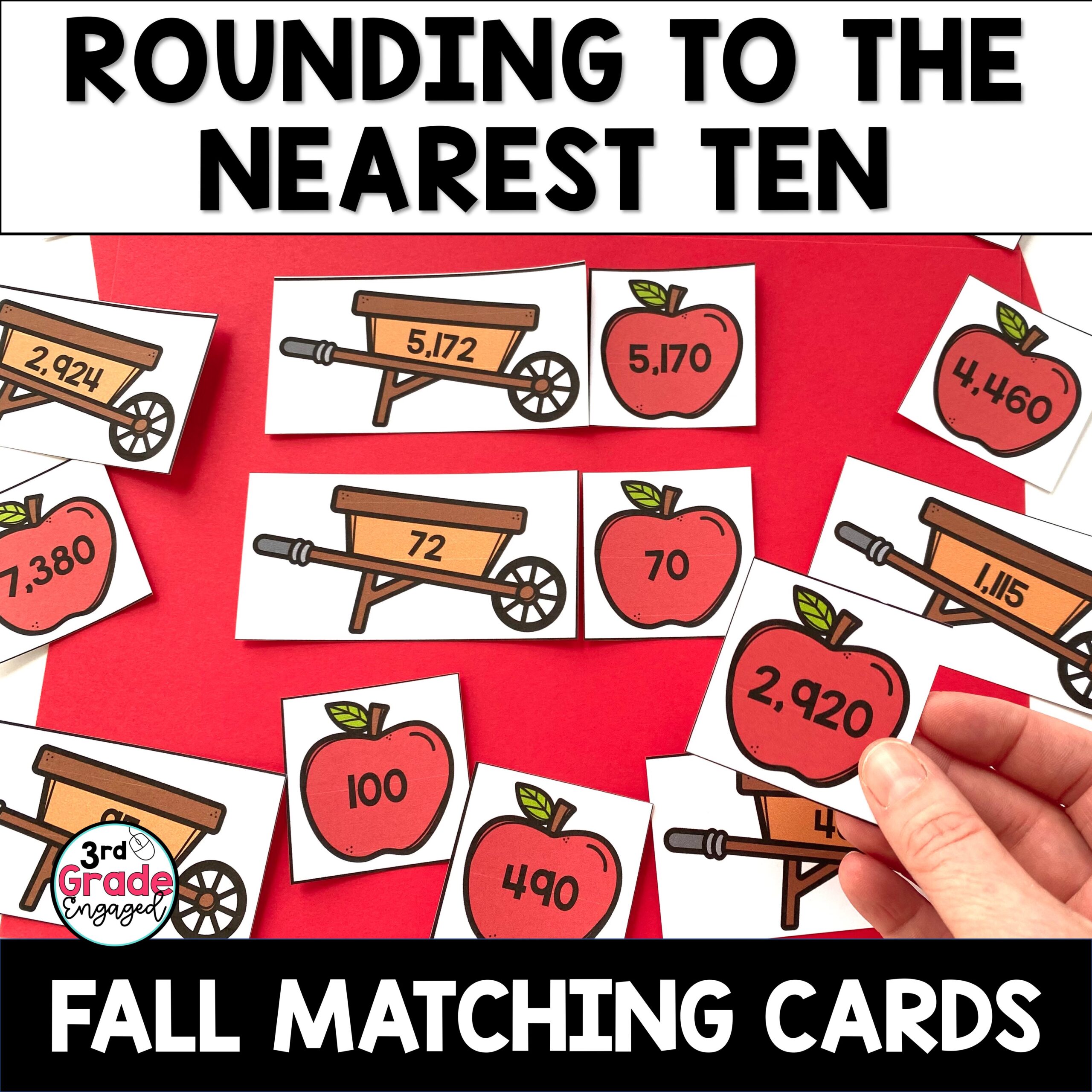 Fall Rounding to the Nearest 10 Place Value Math Matching Game - Classful