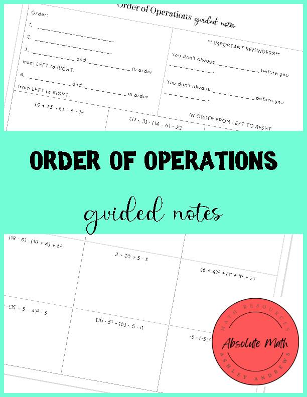 Order of Operations Guided Notes - Classful