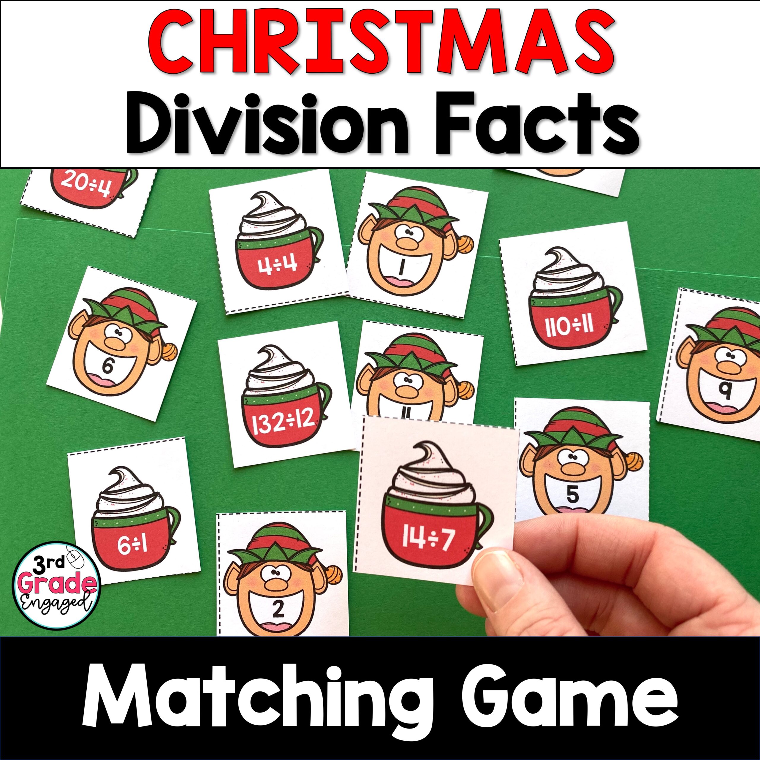 Christmas Division Facts Math Matching Game - Classful